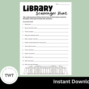 Library Scavenger Hunt Activity - Etsy