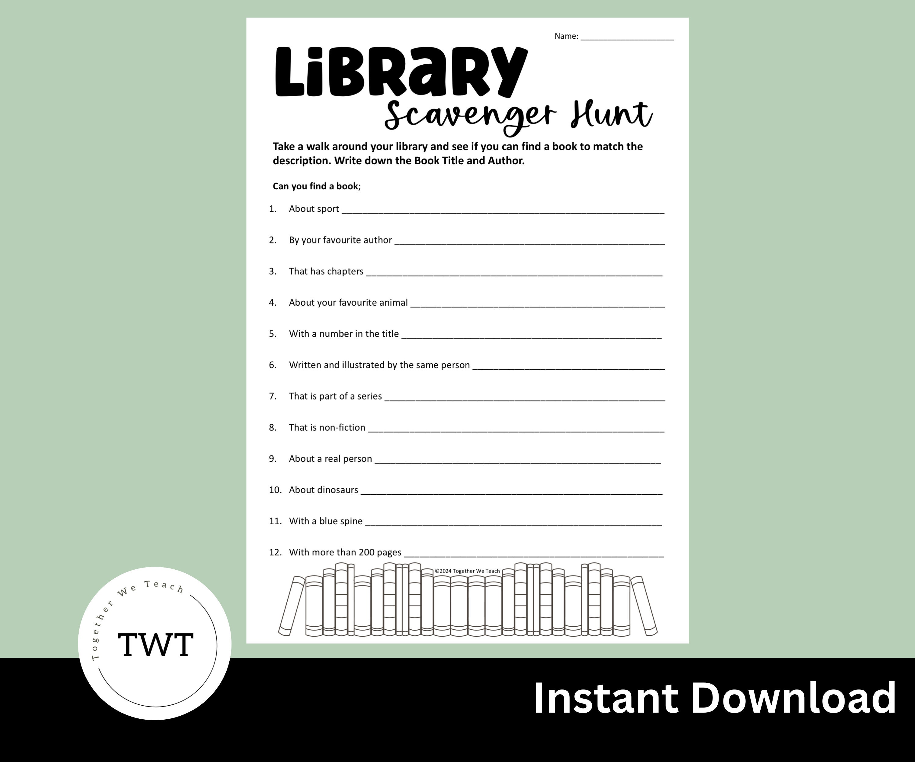 Library Scavenger Hunt Activity - Etsy