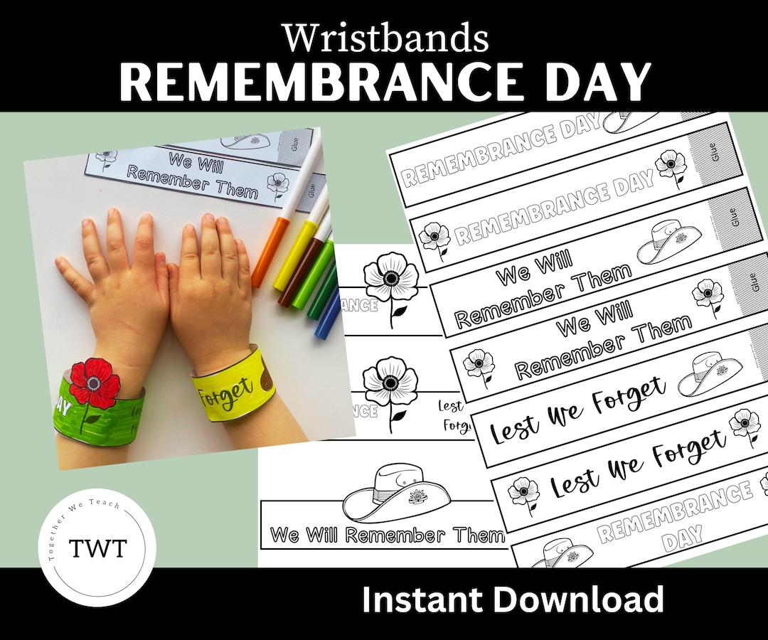 Remembrance Day, Colour Your Own Wristbands, Create a Keepsake, PDF ...