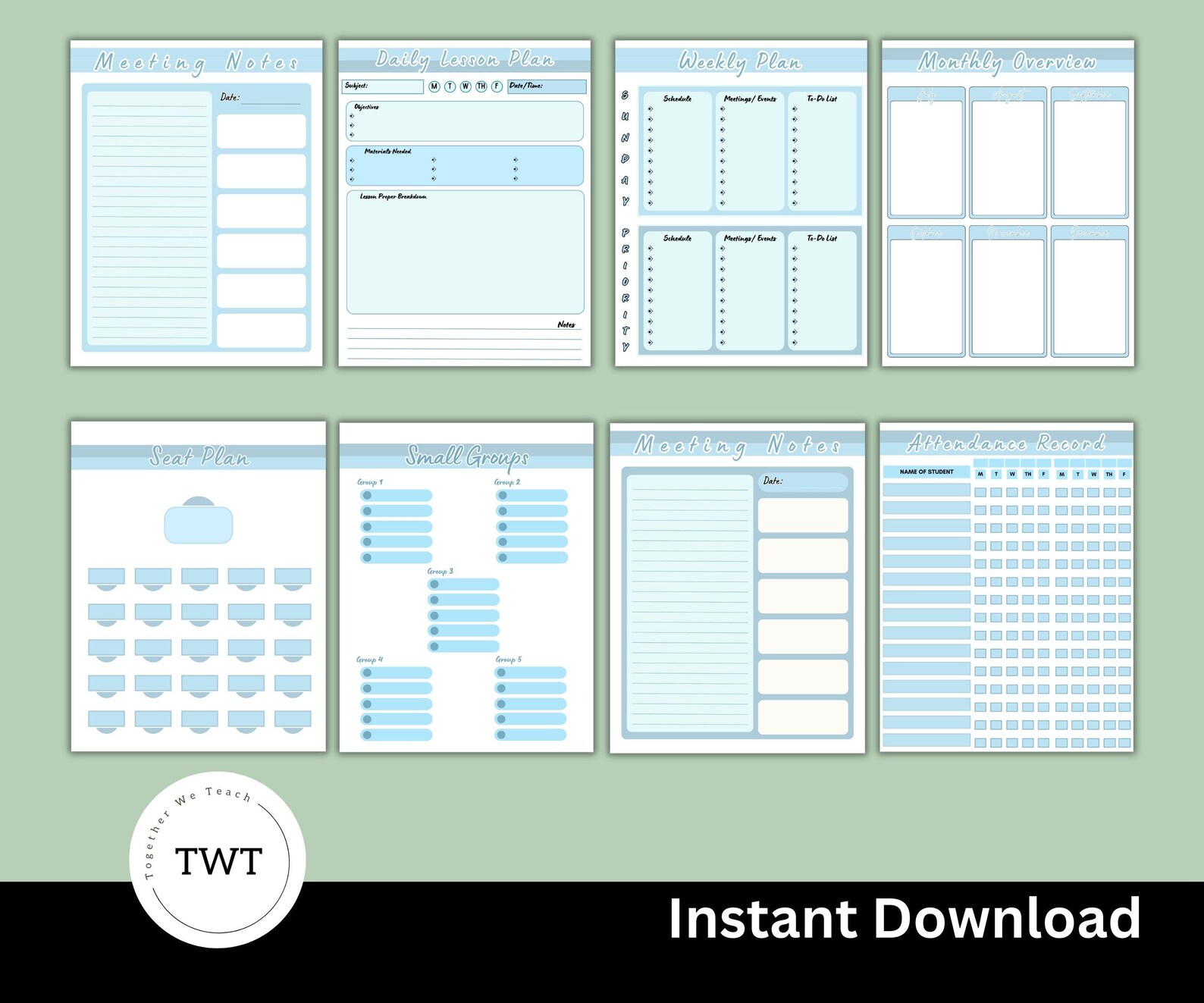 Teacher Planner - Blue Design- Printable -organising Teachers - Etsy