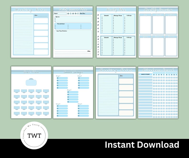 Teacher Planner - Blue Design- Printable -organising Teachers - Etsy