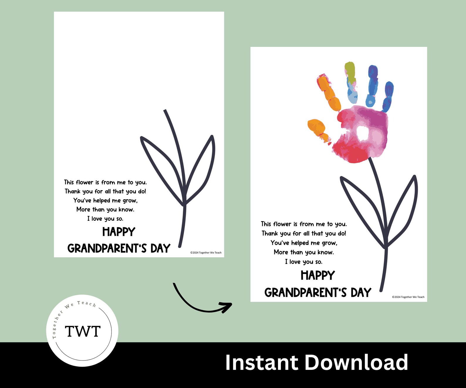 Grandparents Day Handprint Flower Craft, Unique Gift, Personalised ...