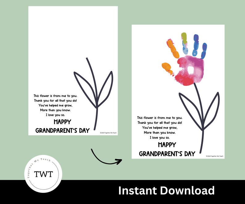 Grandparents Day Handprint Flower Craft, Unique Gift, Personalised ...