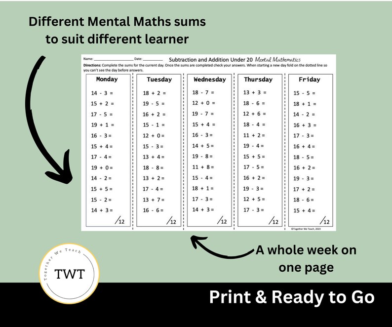 Mental Maths Daily Addition and Subtraction Problems - Etsy