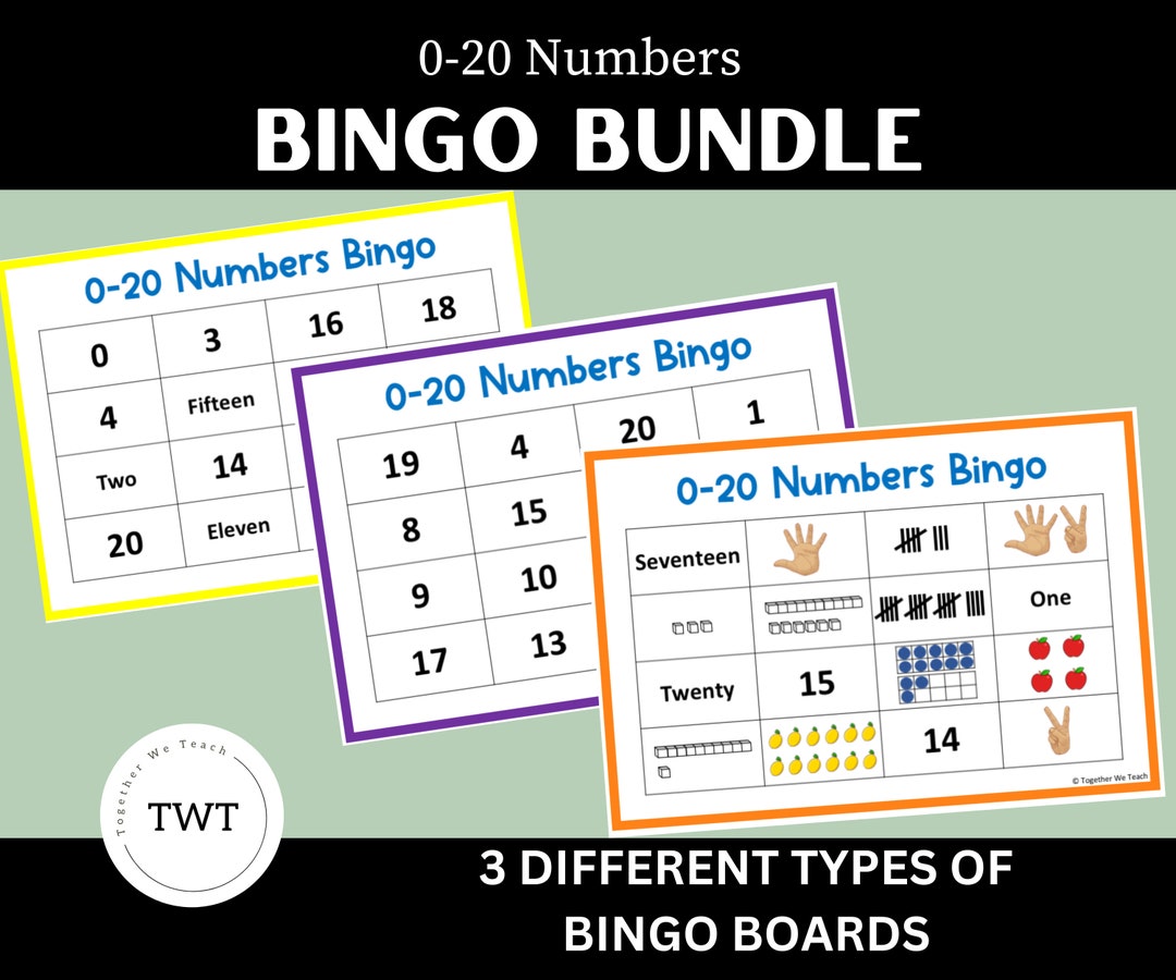 BUNDLE 0-20 Number Bingo- Words, Numerals and Variety of Ways - Etsy