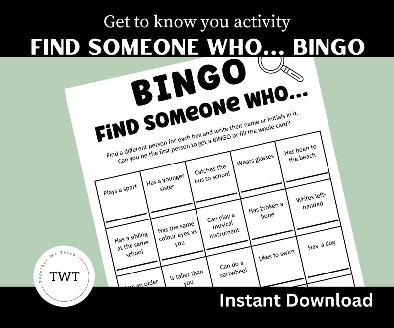Find Someone Who... Bingo - Get to Know You Game - Etsy
