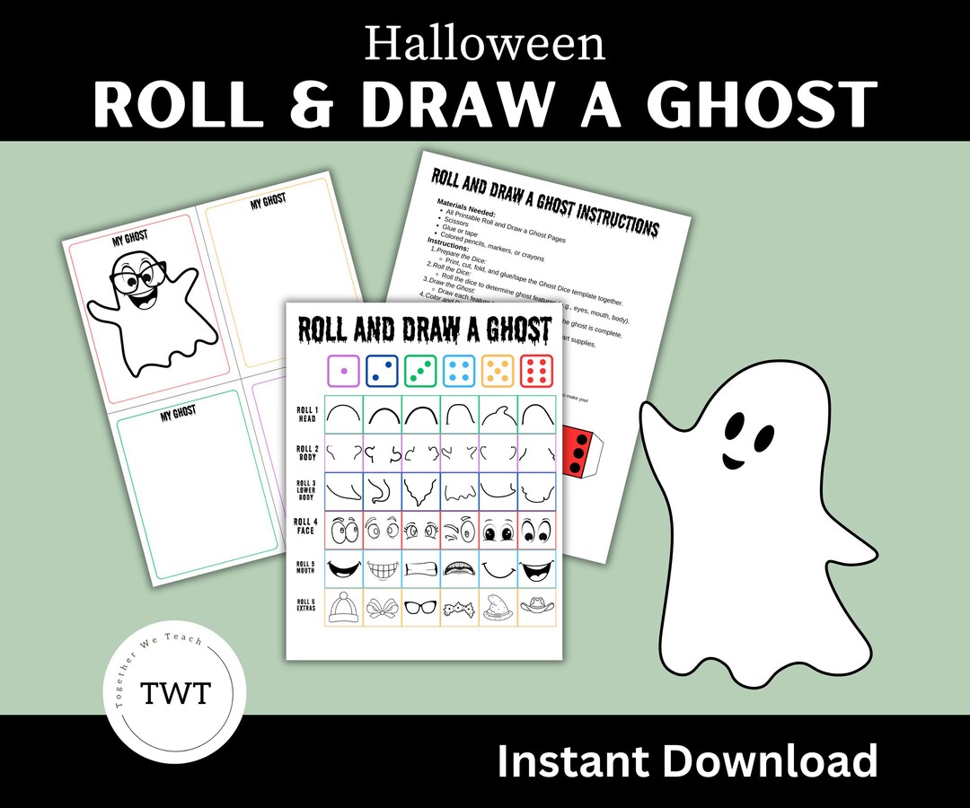 Roll & Draw a Ghost, Spooky Fun Activity, Play With a Friend Halloween ...