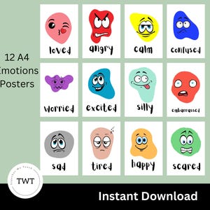 Feelings Posters, A4, PDF, Unique Character & Colours for Each Feeling ...