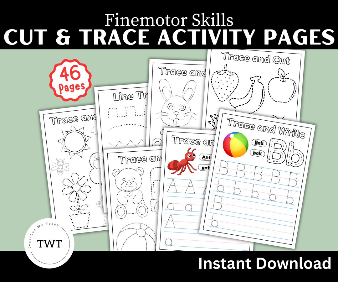 Cut and Trace Activity Pages- Fine Motor Skills -46 Pages - Etsy