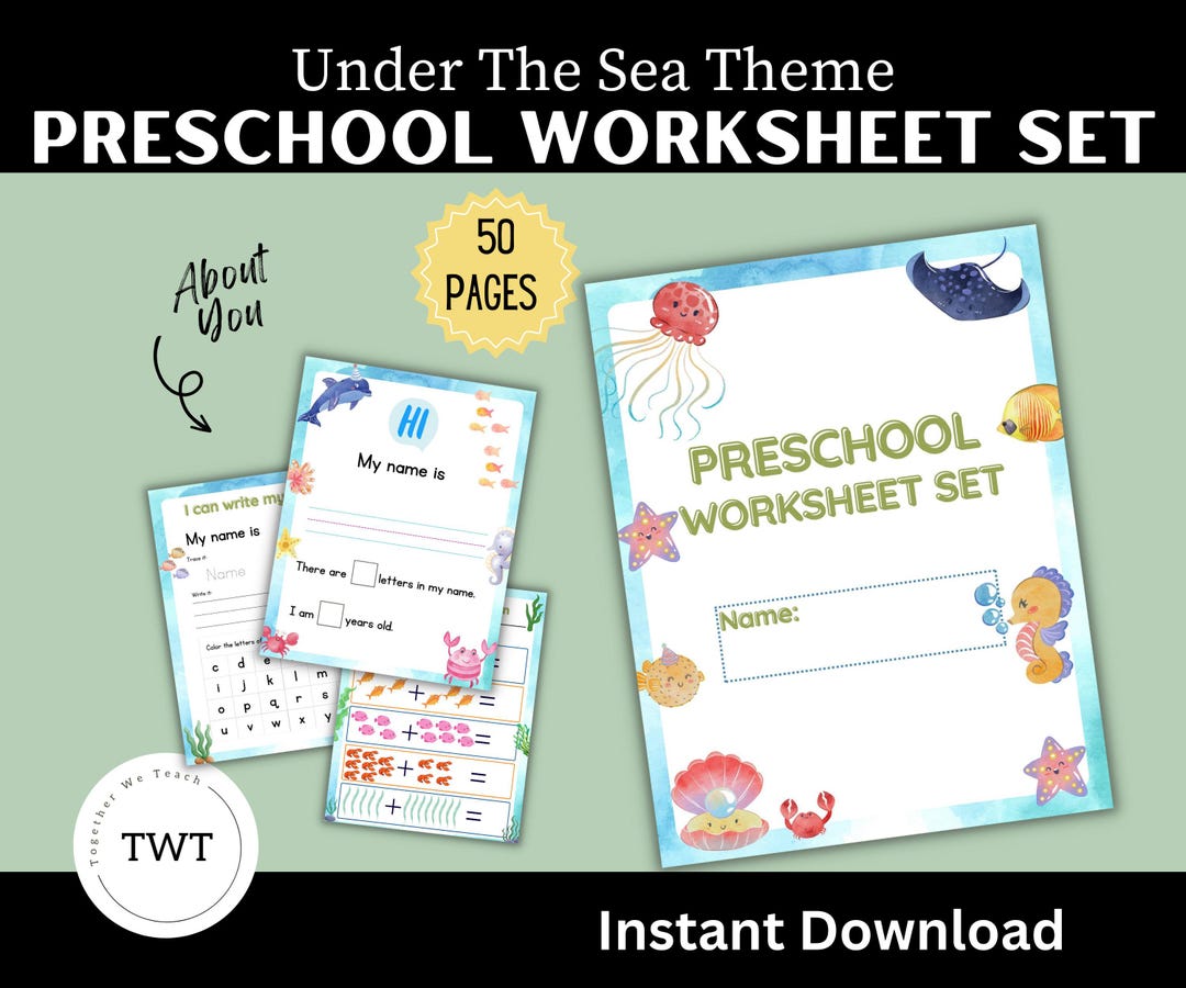 Preschool Worksheets Under the Sea Themed, PDF, Instant Download, 50 ...