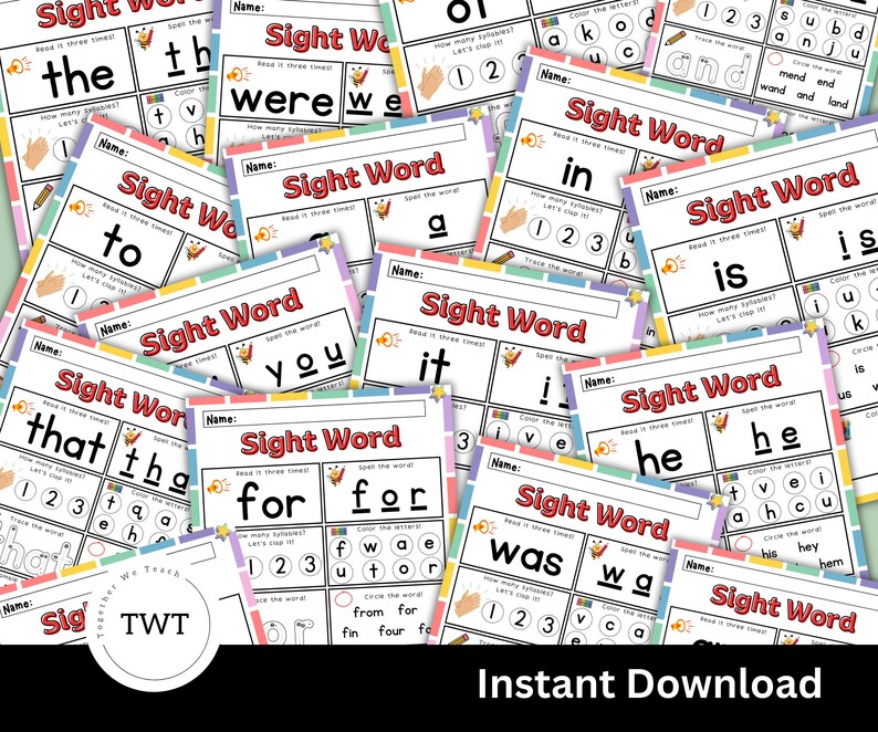 Sight Words, First 100, Activities to Complete for Each Word, Colourful ...