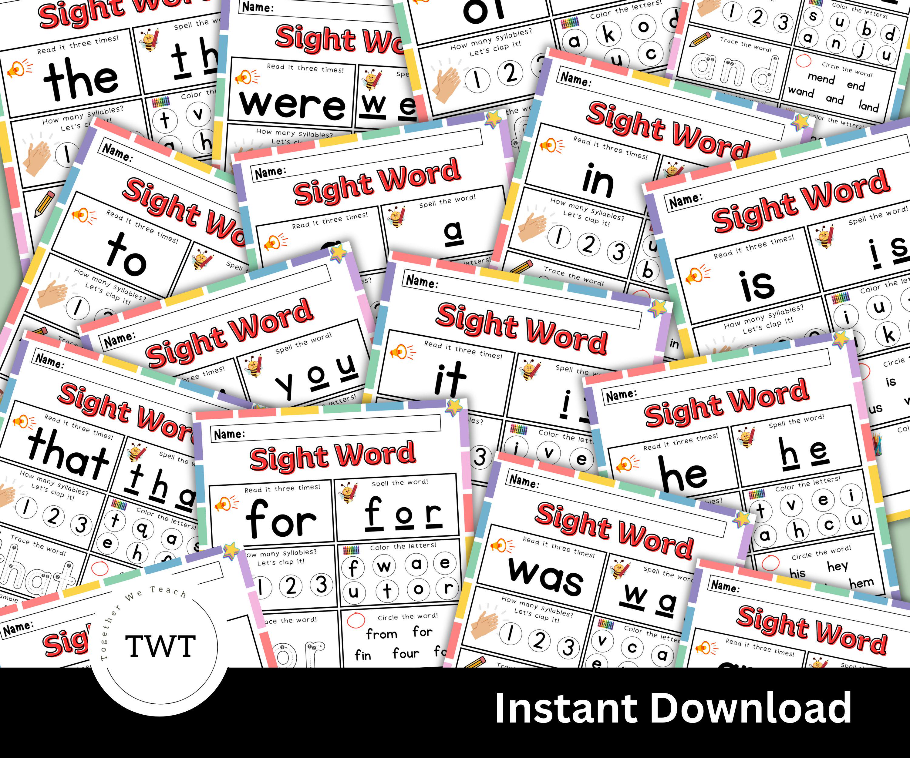 Sight Words, First 100, Activities to Complete for Each Word, Colourful ...