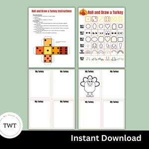 Roll and Draw a Turkey, Fun Activity for Everyone, Game, PDF, Instant ...