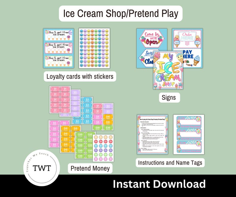 Ice Cream Shop Pretend Play, Imaginative Play PDF Download, Shop Signs ...