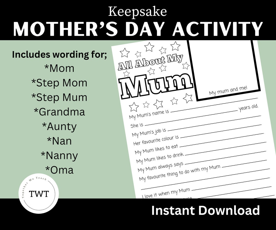 Mothers Day Activity Questionnaire - Etsy