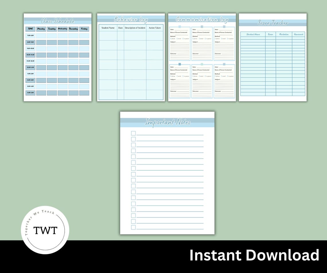 Teacher Planner - Blue Design- Printable -organising Teachers - Etsy