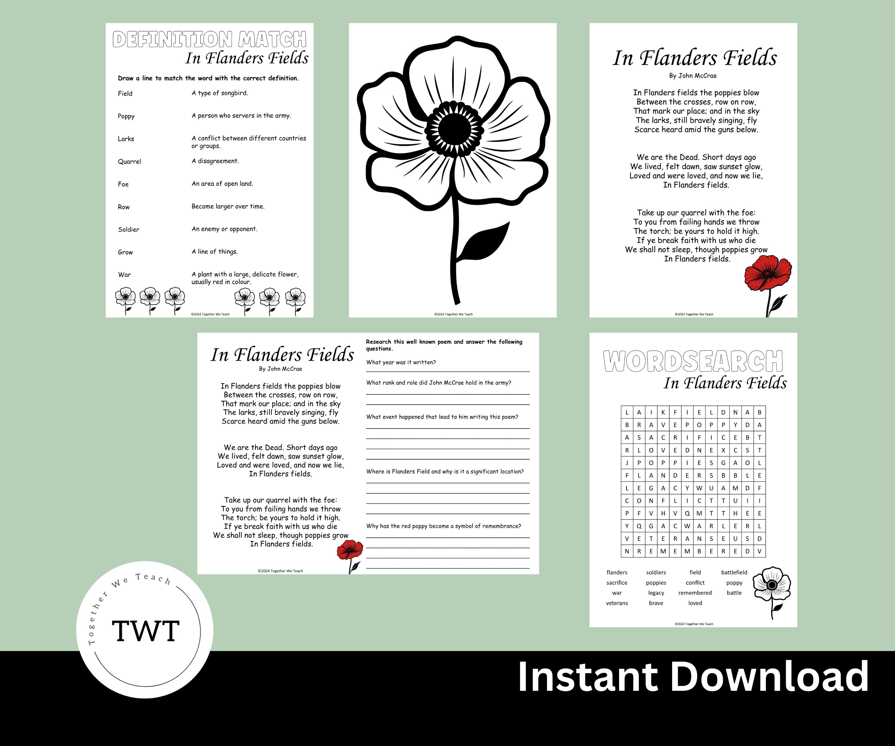 ANZAC/ Remembrance Day in Flanders Field Activities Bundle - Etsy