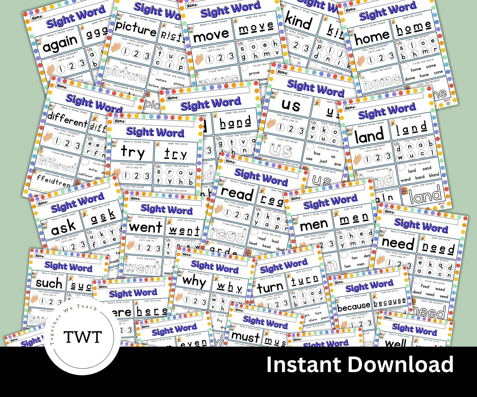 Sight Words, Second 100-200, Activities to Complete for Each Word ...