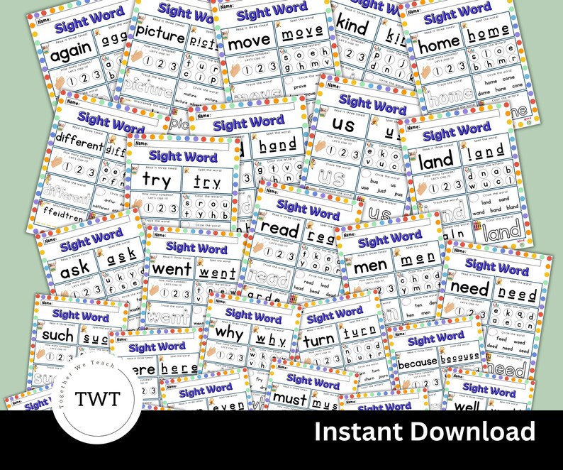 Sight Words, Second 100-200, Activities to Complete for Each Word ...