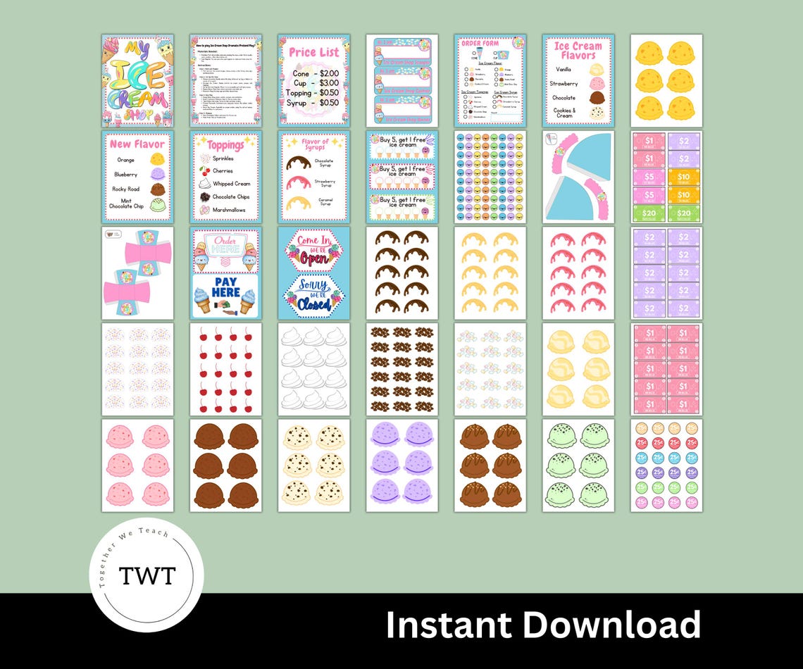 Ice Cream Shop Pretend Play, Imaginative Play PDF Download, Shop Signs ...