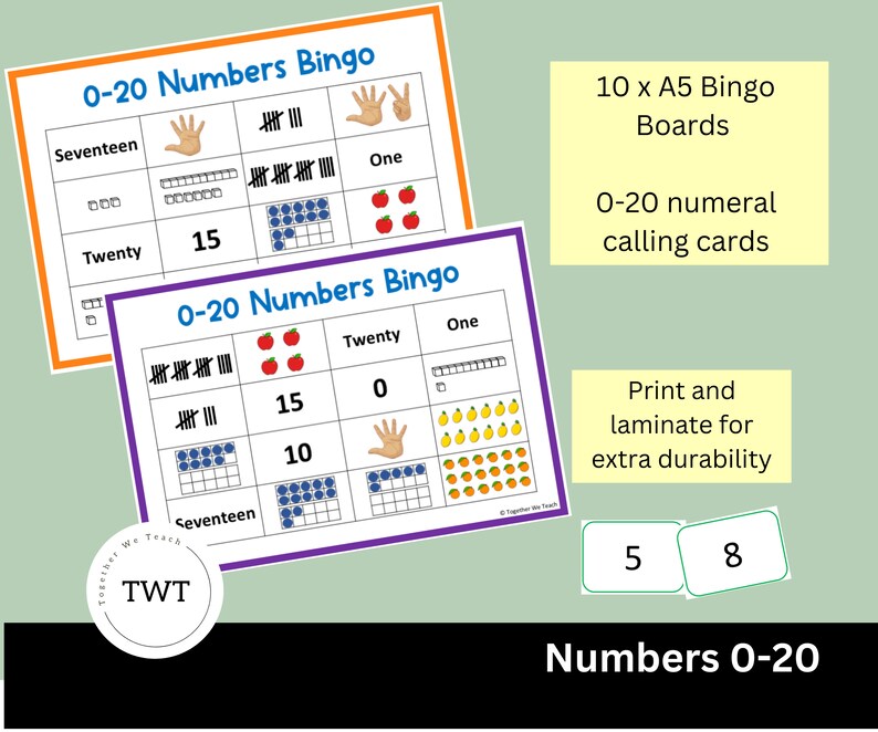 0-20 Number Bingo - Representing Numbers in a Variety of Ways - Etsy