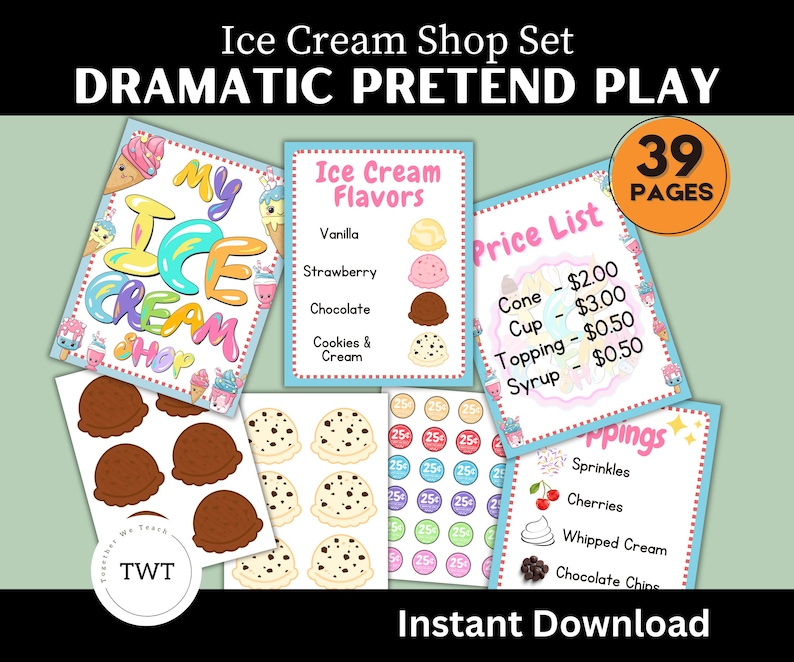 Ice Cream Shop Pretend Play, Imaginative Play PDF Download, Shop Signs ...