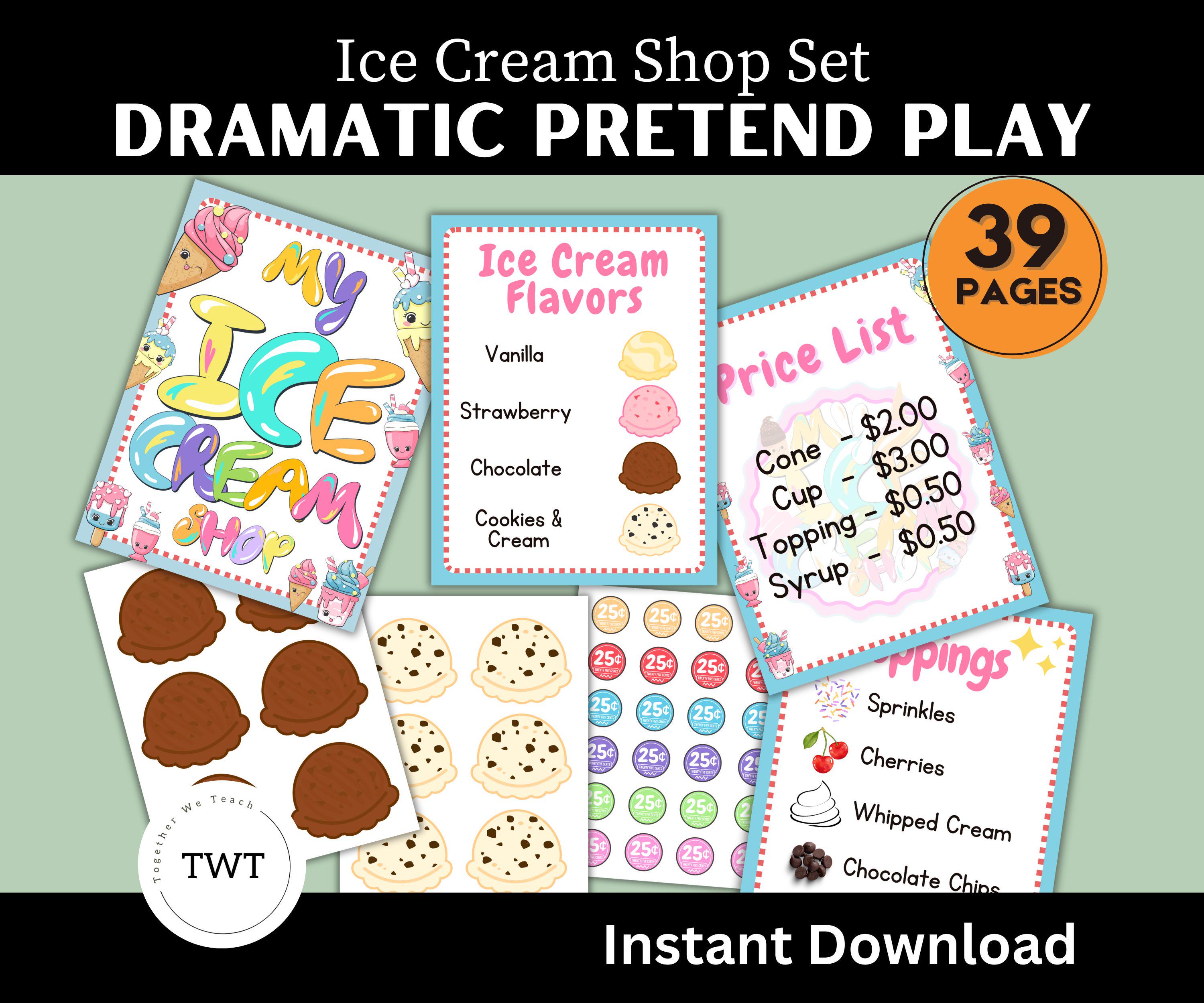 Ice Cream Shop Pretend Play, Imaginative Play PDF Download, Shop Signs ...
