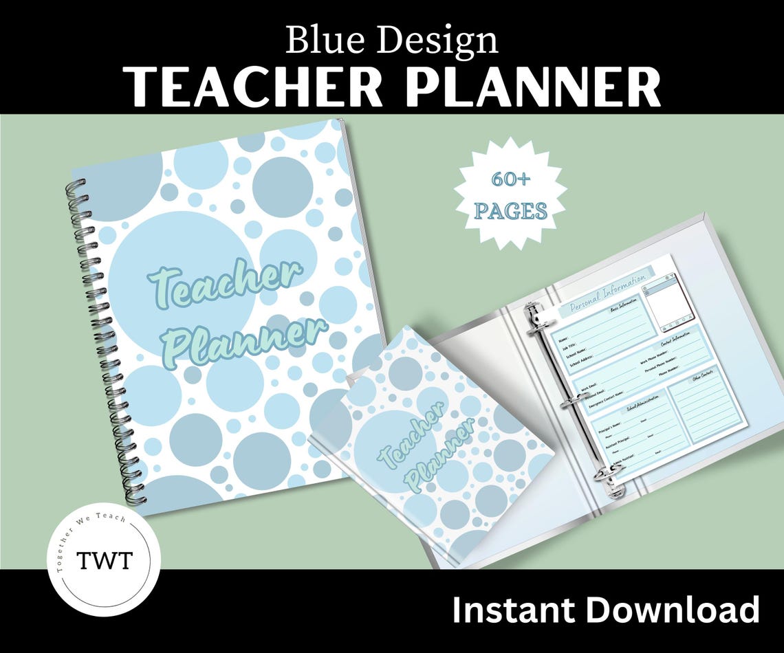 Teacher Planner - Blue Design- Printable -organising Teachers - Etsy