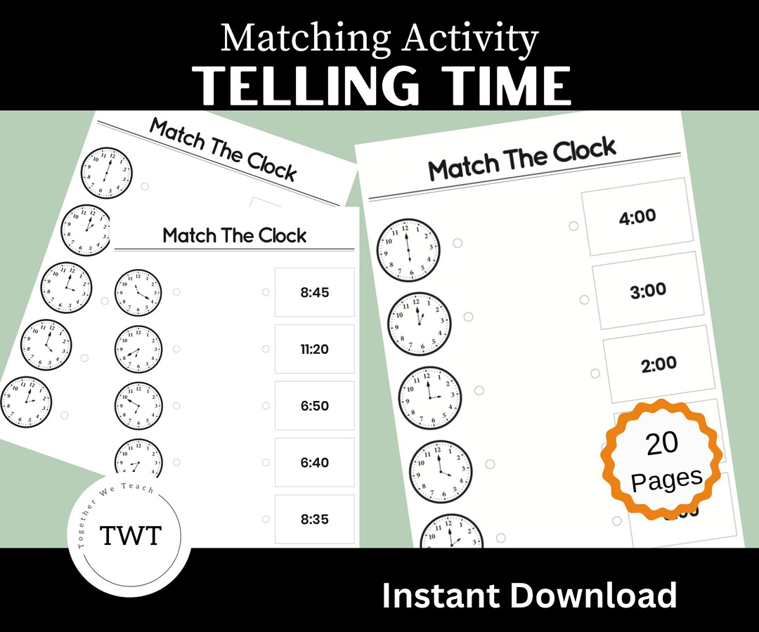 Match the Time Activity Worksheets - Mathematics - Etsy