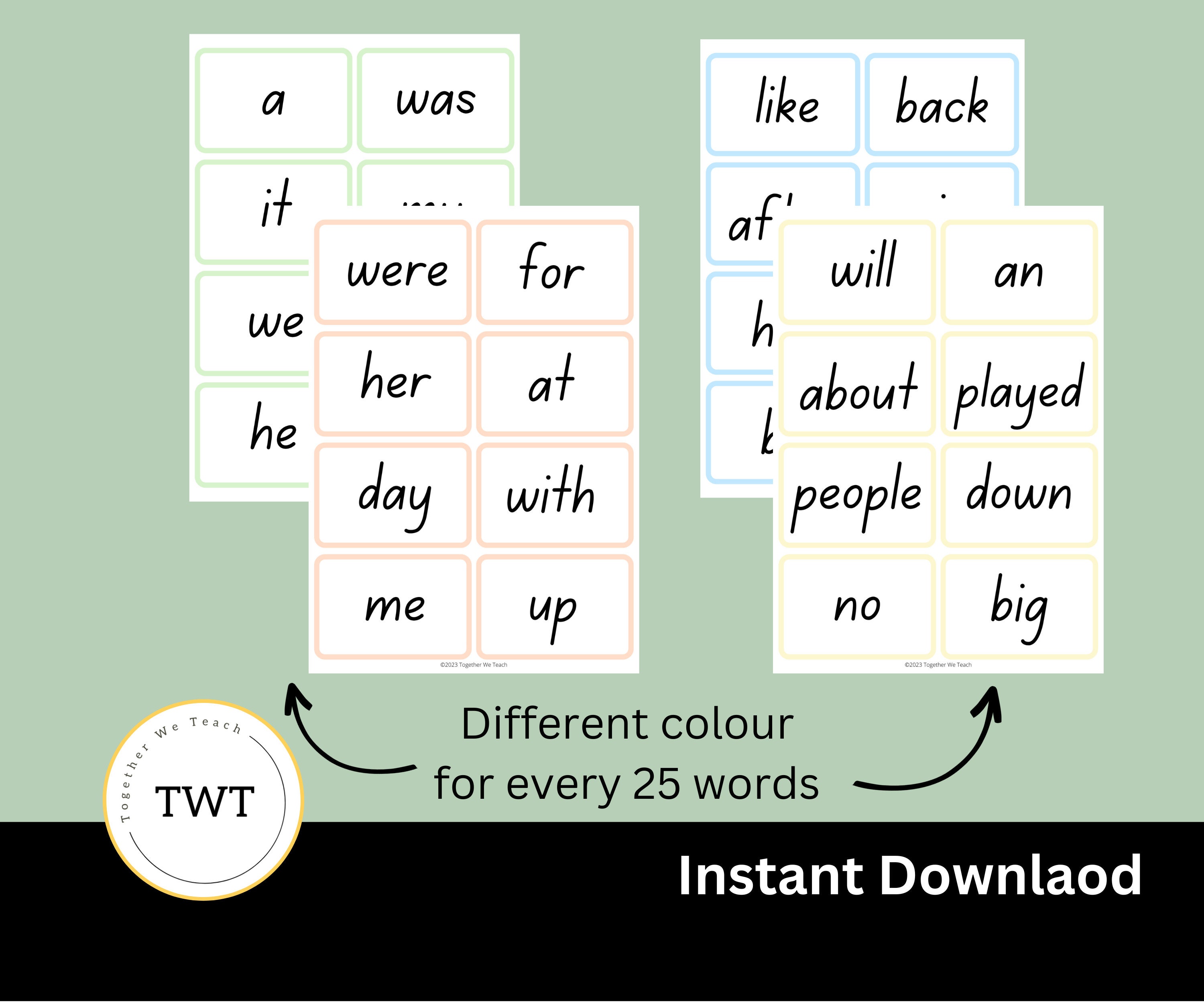 100 Most Frequently Used Words Flashcards - Etsy