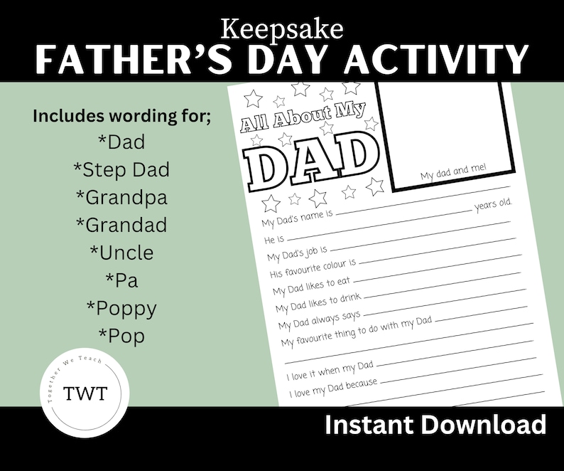 All About My Dad Father's Day Activity Questionnaire - Uncle, Grandad ...