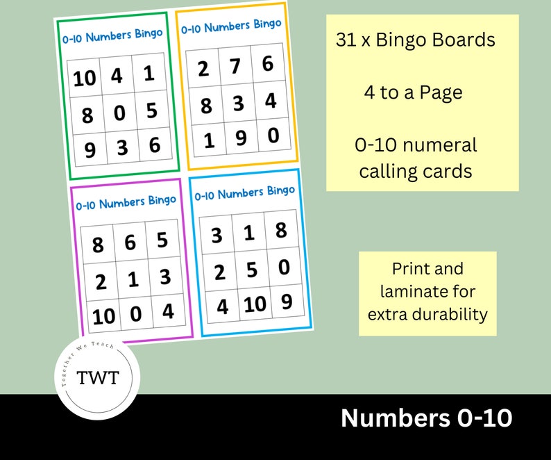 Bingo de números del 0 al 10 - Etsy México
