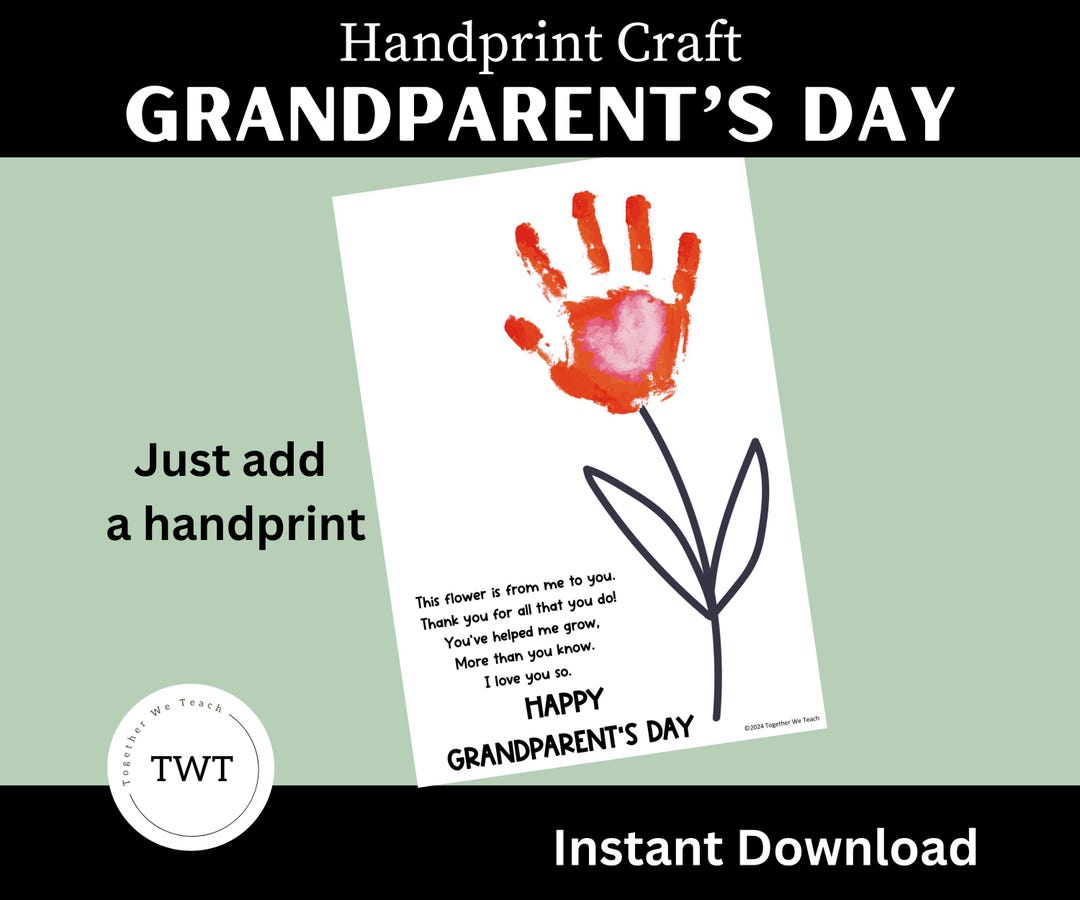 Grandparents Day Handprint Flower Craft, Unique Gift, Personalised ...