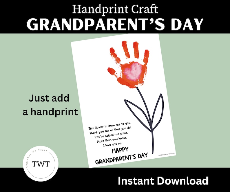 Grandparents Day Handprint Flower Craft, Unique Gift, Personalised ...