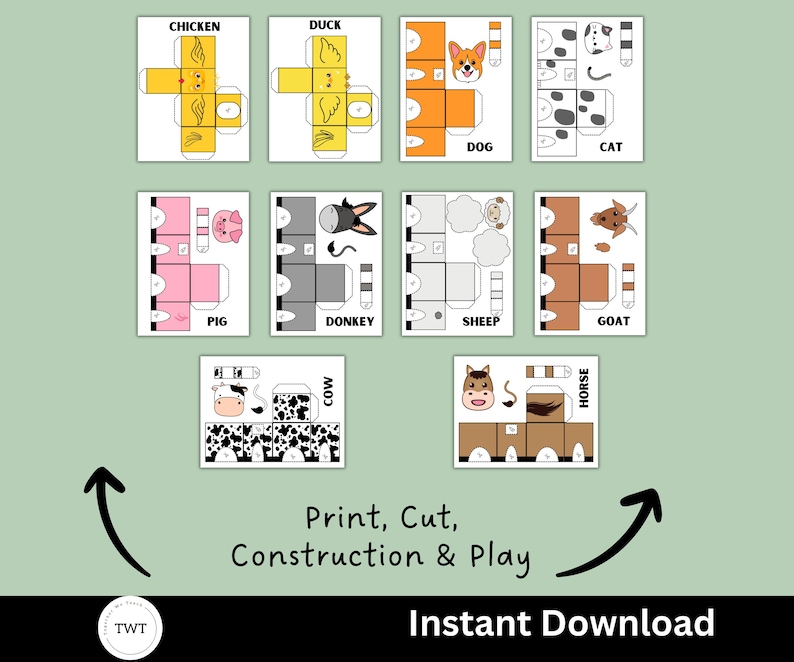 3D Farm Animals Paper Craft Activity - 10 Different Farm Animals - Etsy