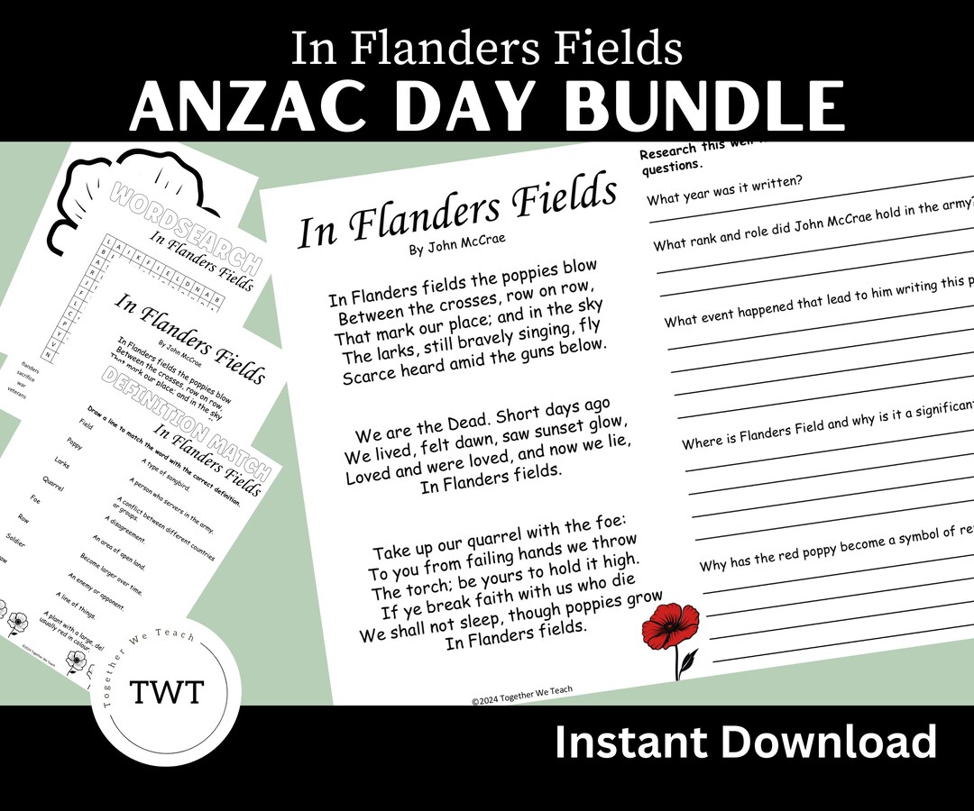 ANZAC/ Remembrance Day in Flanders Field Activities Bundle - Etsy