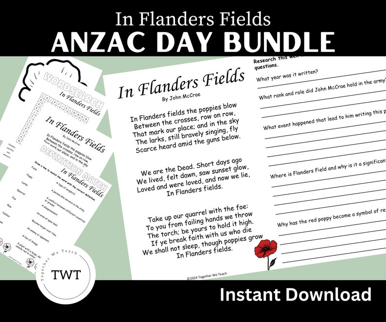 ANZAC/ Remembrance Day in Flanders Field Activities Bundle - Etsy