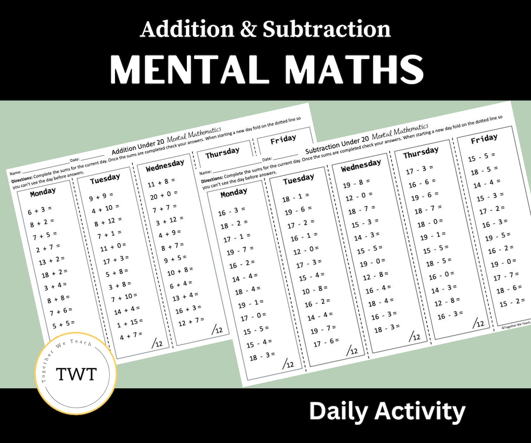Mental Maths Daily Addition and Subtraction Problems - Etsy