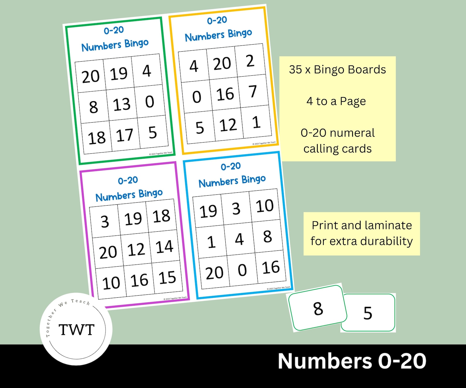 Number Bingo 0-20, PDF, Instant Download, Learning Numbers, Mathematics ...