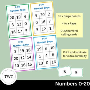 Number Bingo 0-20, PDF, Instant Download, Learning Numbers, Mathematics ...