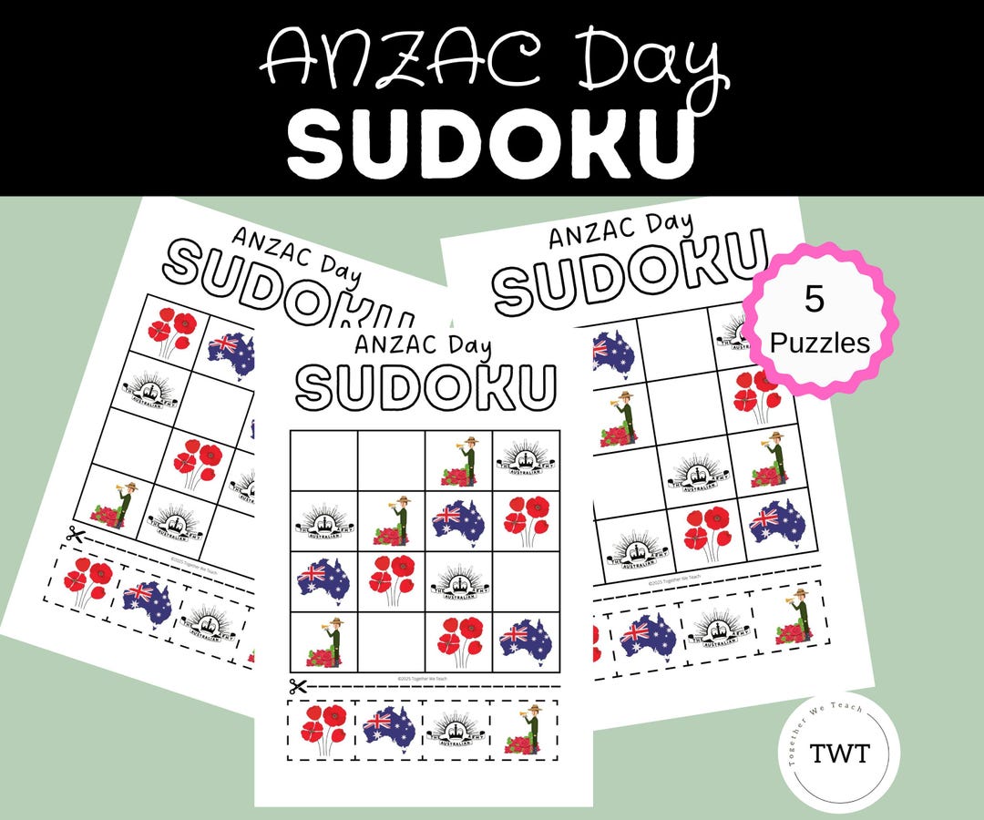 ANZAC Day Sudoku Activity Cut and Paste Images - Etsy
