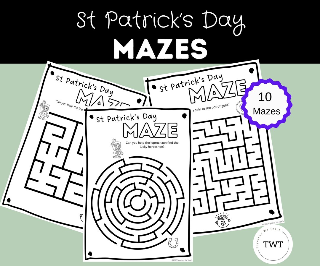 St Patrick's Day Mazes, 10 Different Fun Mazes - Etsy