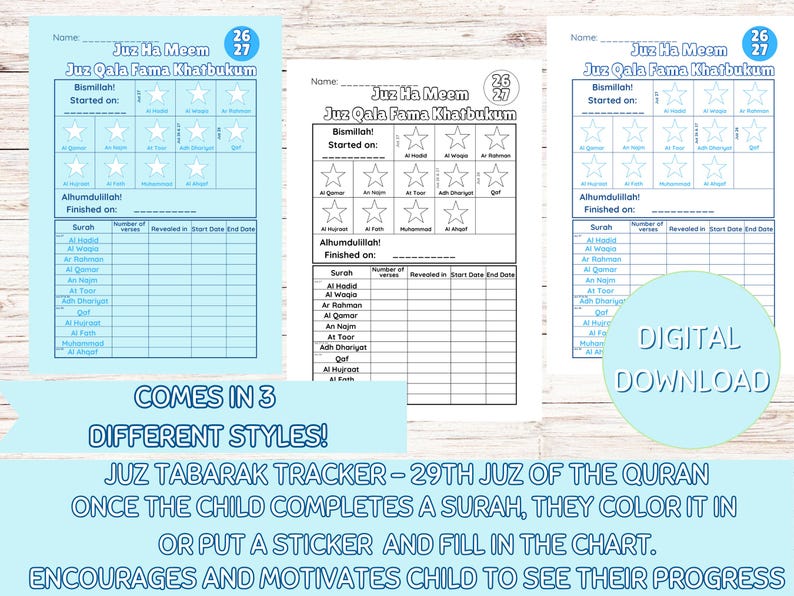 Printable Juz 26 and 27 Tracker, Ideal for Muslim Children in ...