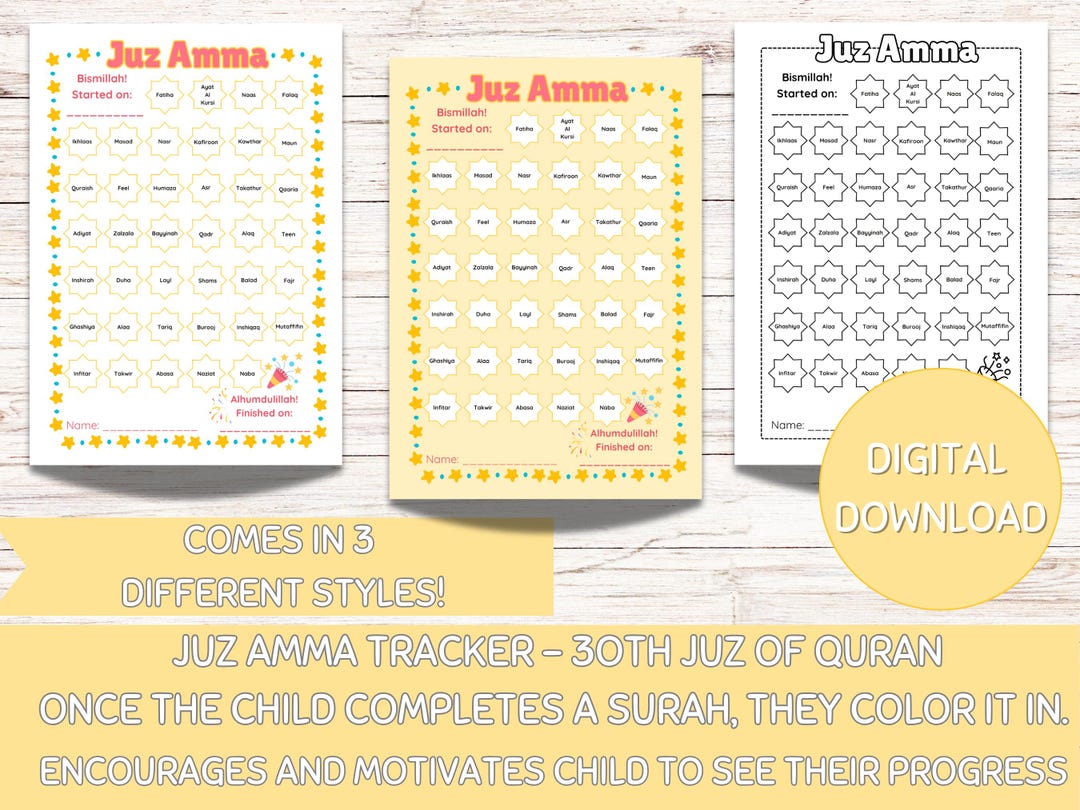 Printable Juz Amma Tracker, Ideal for Muslim Children in Homeschool or ...