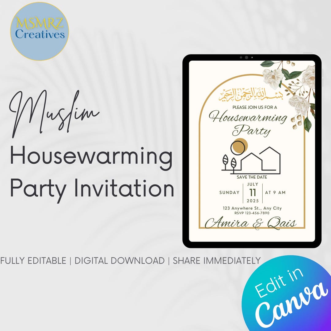 Digital Housewarming Invitation, Muslim Invite, House, Party, Editable ...