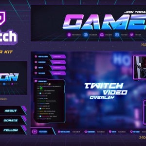 Animated Twitch Gamer Kit Overlay Package Custom Stream Overlays ...