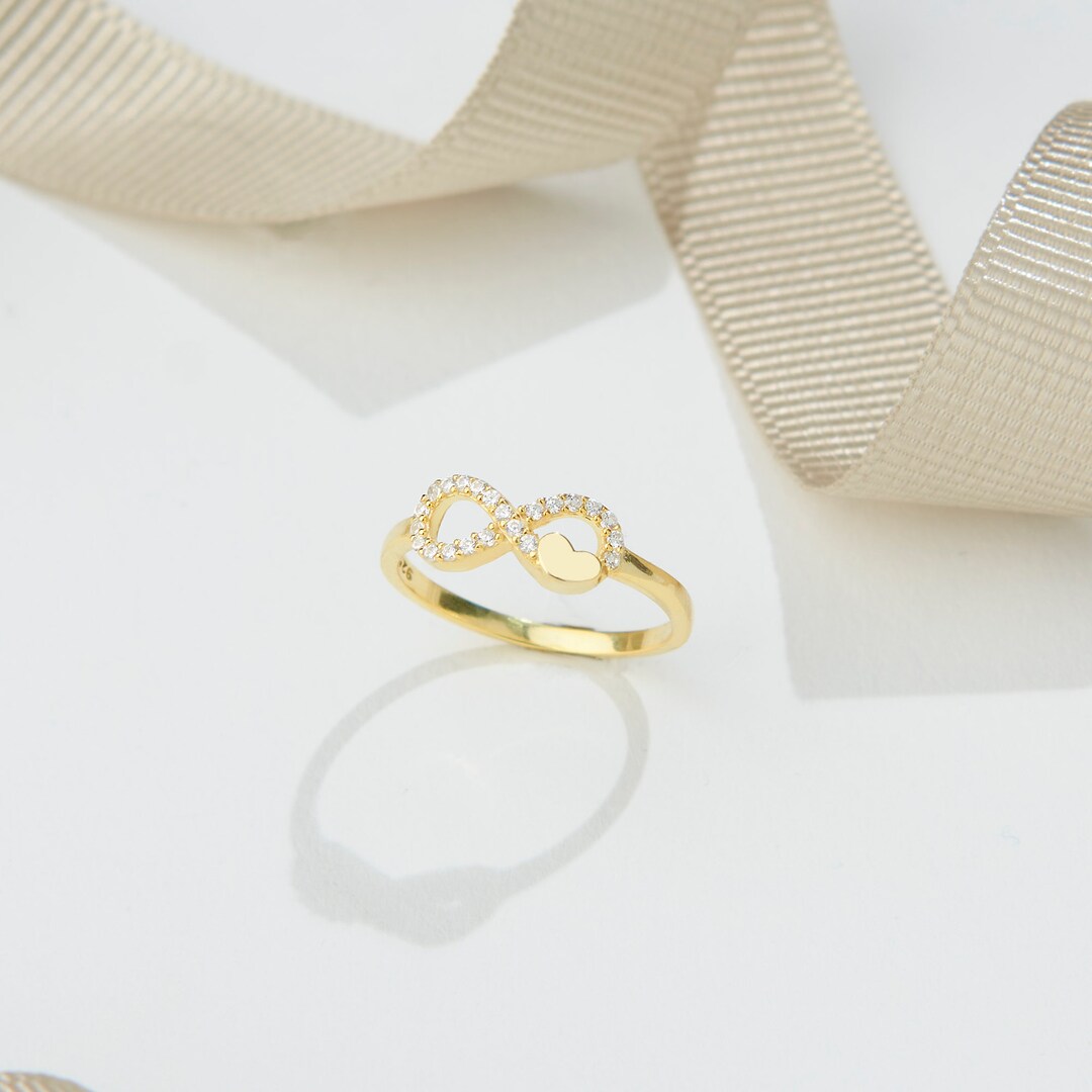 İnfinity Symbol Ring Heart Ring Shiny Stone Gold Plated - Etsy