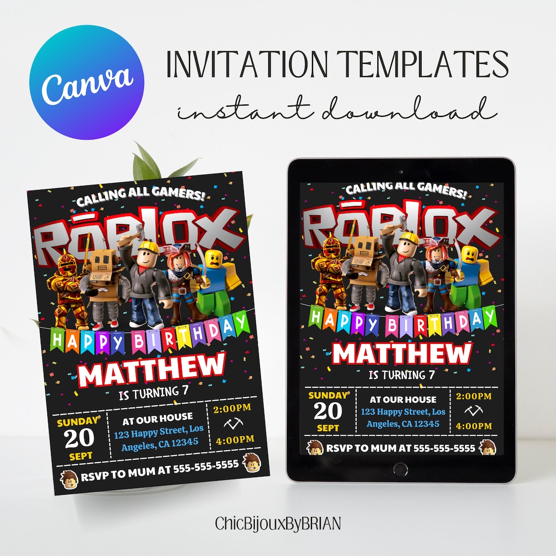 Roblox Birthday Party Invitation Editable Roblox Invitation - Etsy