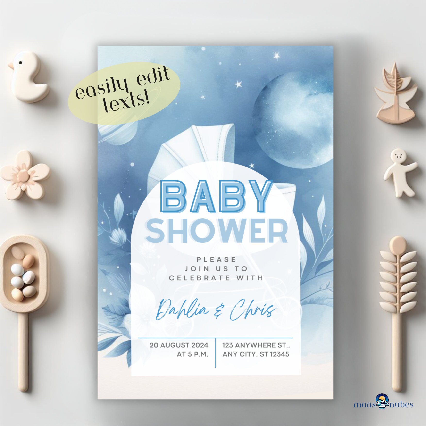 Blue Baby Shower Invite Card 2 Free Baby Shower Games Template - Etsy