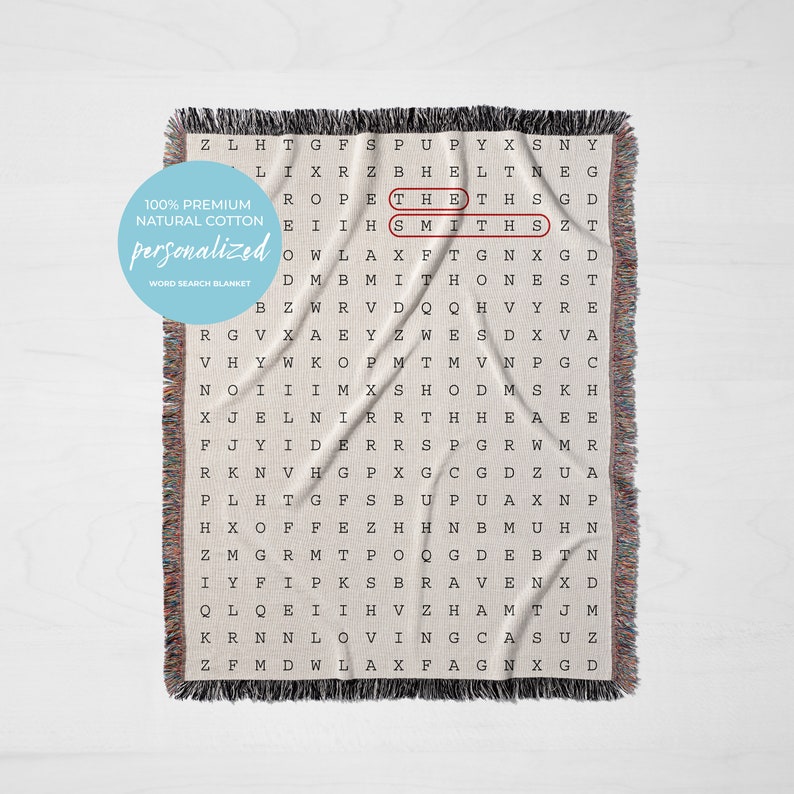 Personalized Woven Word Search Throw Blanket With Rainbow Fringe - Etsy